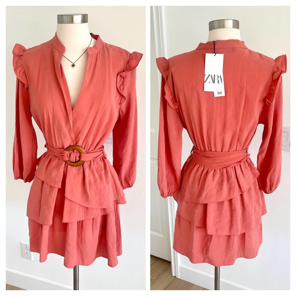 Zara | Dresses | Zara Ruffle Layered Belted Mini Dress M | Poshmark
